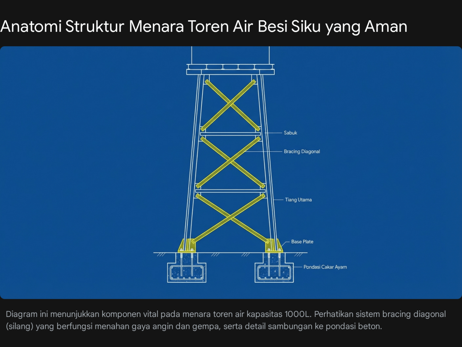 Dudukan Toren Air | Konstruksi Anti Roboh dan Hitungan Beban